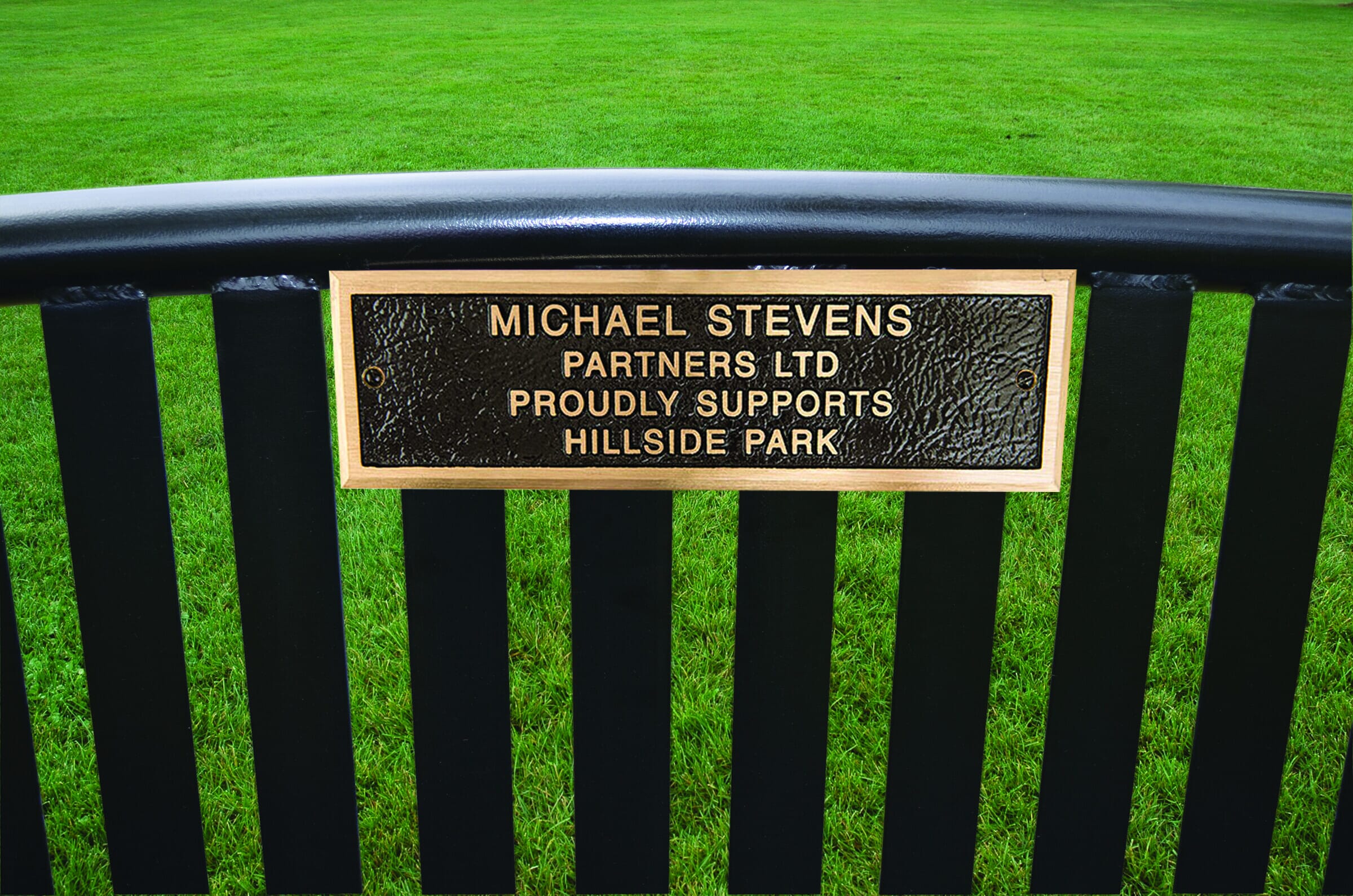 Slatted Metal Bench Bronze Plaques PQ-03 - - Barco Products