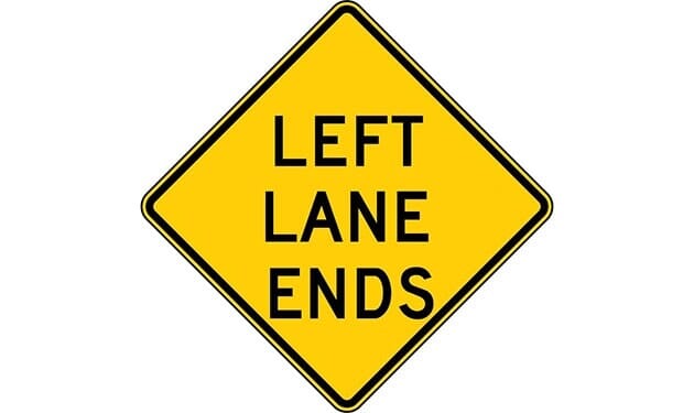 Left Lane Ends Warning Sign KSIGN-218 - - KirbyBuilt Products