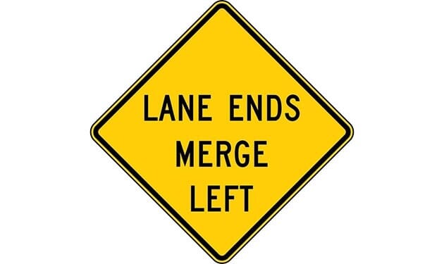 Lane Ends, Merge Left Sign SIGN-203 - - Barco Products