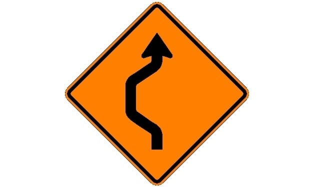 Left Double Reverse Curve 1 Lane Symbol Construction Sign SIGN-210 ...