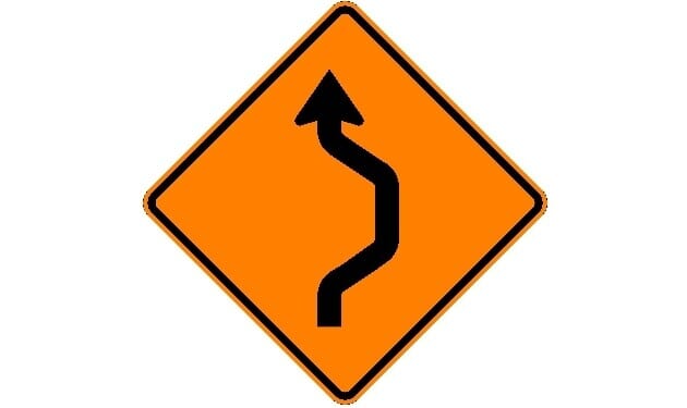 Right Double Reverse Curve 1 Lane Symbol Construction Sign SIGN-379 ...