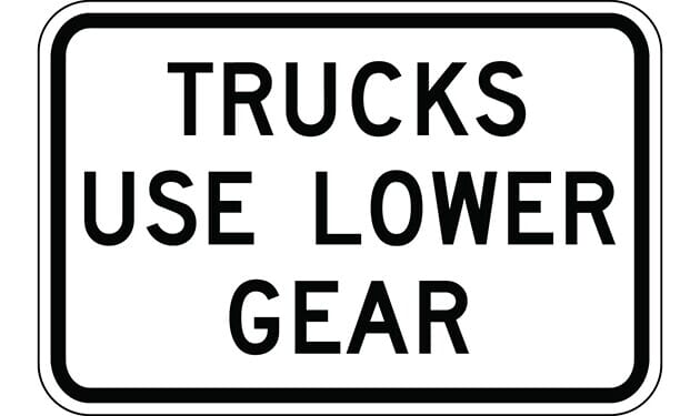 Trucks Use Lower Gear Sign KSIGN-502 - - KirbyBuilt Products