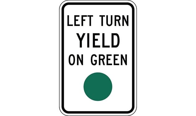 Left Turn Yield on Green with Green Ball Sign SIGN-229 - - Barco Products